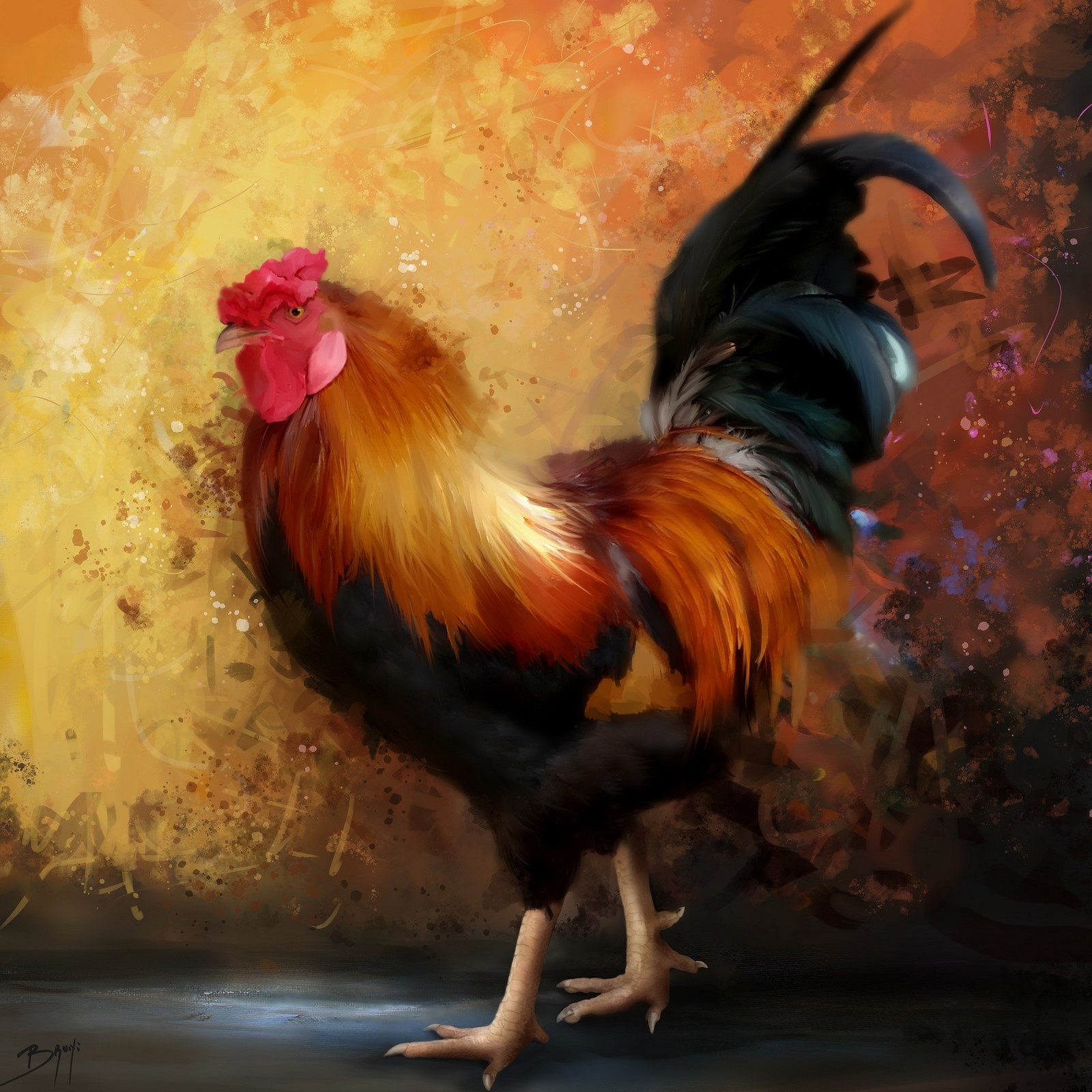 Poster 'Le Coq' Eric Bruni - Art Figuratif Expressionniste